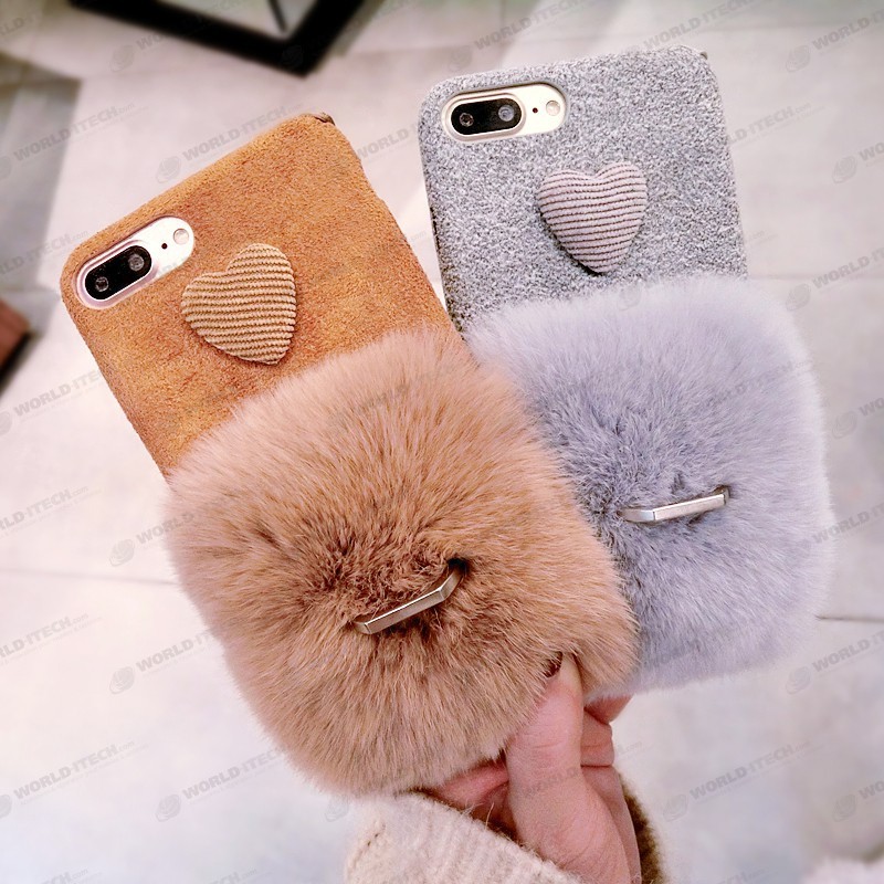 Coque amour fourrure et anneau pour doigt iPhone X / XS