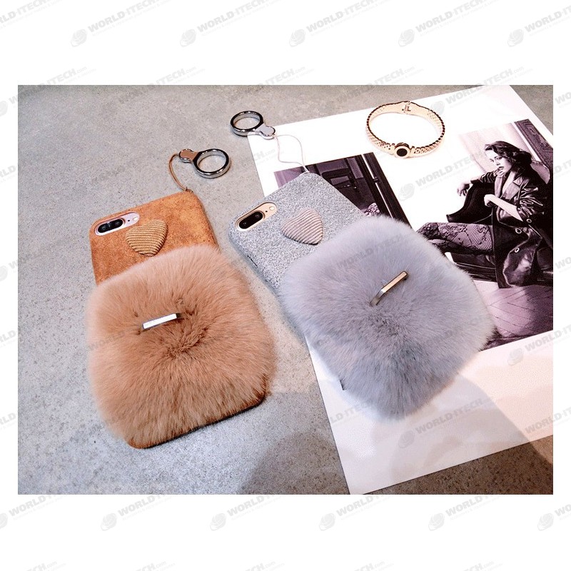 Coque amour fourrure et anneau pour doigt iPhone X / XS